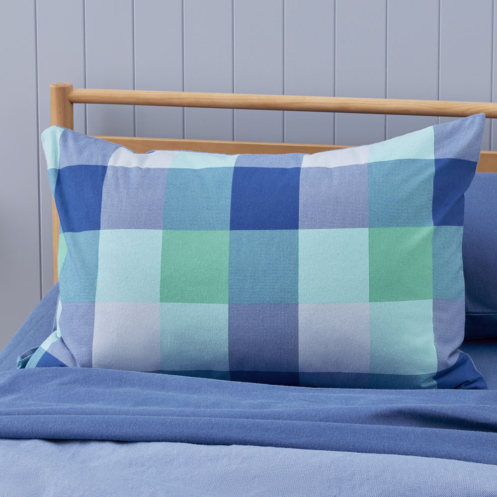 Adairs Kids - Henry Check Blue Flannelette Quilt Cover Set | Adairs