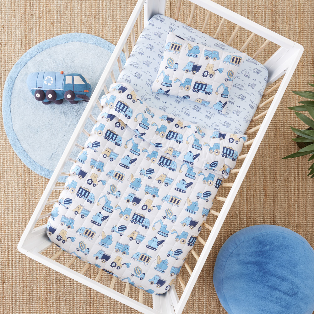 Adairs Kids - Little Diggers Club Light Grey Jersey Quilted Cot Quilt ...