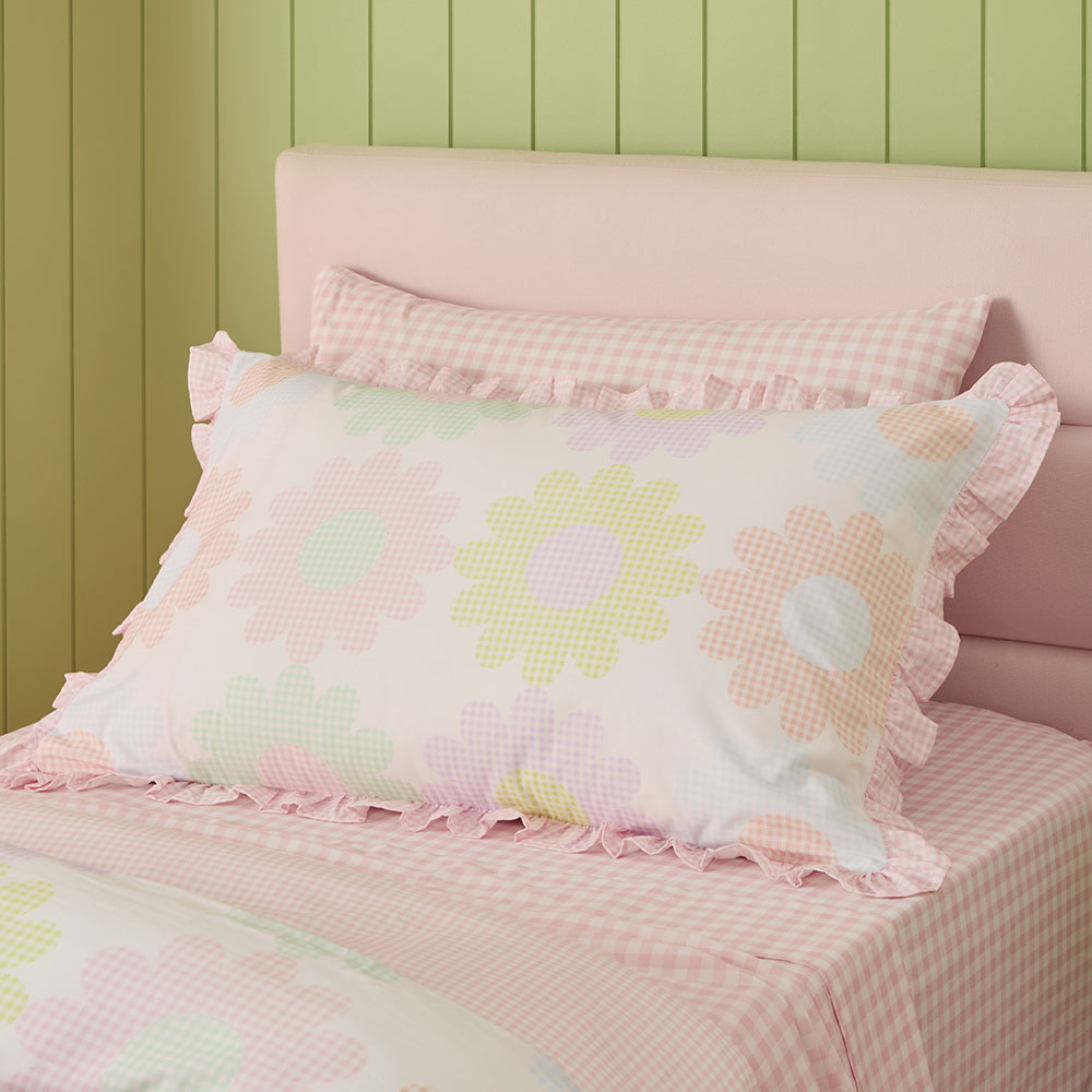 Adairs Kids - Gingham Flower Ruffle White Quilt Cover Set | Adairs