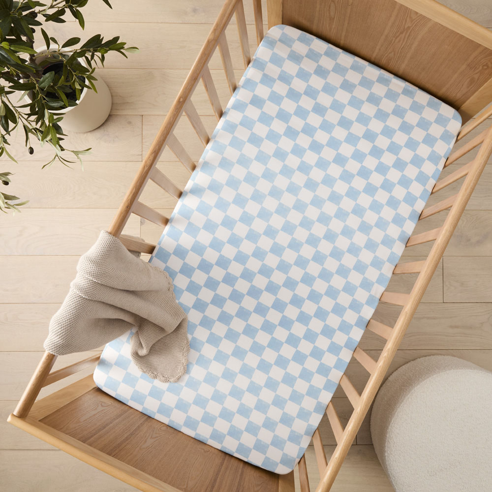 Adairs Baby - Gigi Grid Jersey Powder Blue Fitted Sheet Pack of 2 | Adairs