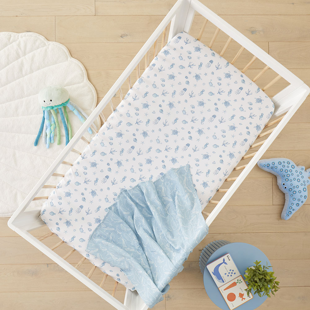 Adairs Kids - Ocean Friends White & Blue Fitted Sheets Pack of 2 | Adairs
