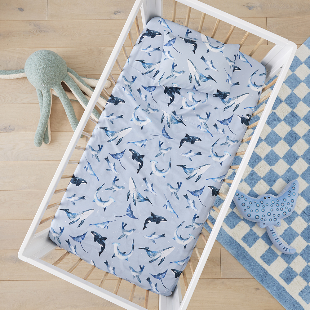 Adairs Kids - Make A Splash Slate Blue Cot Sheet Set | Adairs