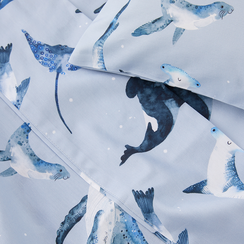 Adairs Kids - Make A Splash Slate Blue Cot Sheet Set | Adairs