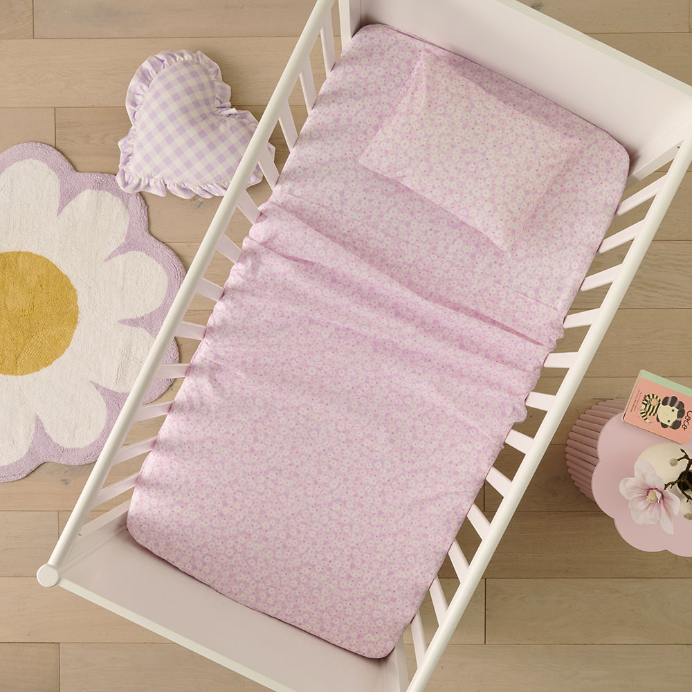 Adairs Kids - Daisy Floral Lilac Cot Sheet Set | Adairs