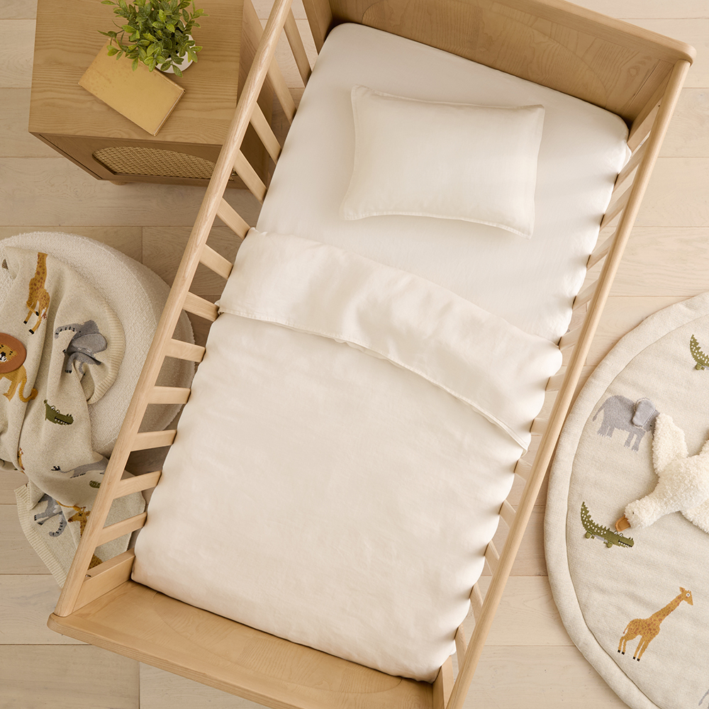 Adairs Baby - Vintage Washed Linen Coconut Cot Quilt Cover Set | Adairs