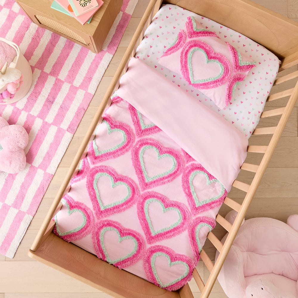 Adairs Kids - Tufted Heart Pink Cot Quilt Cover Set | Adairs