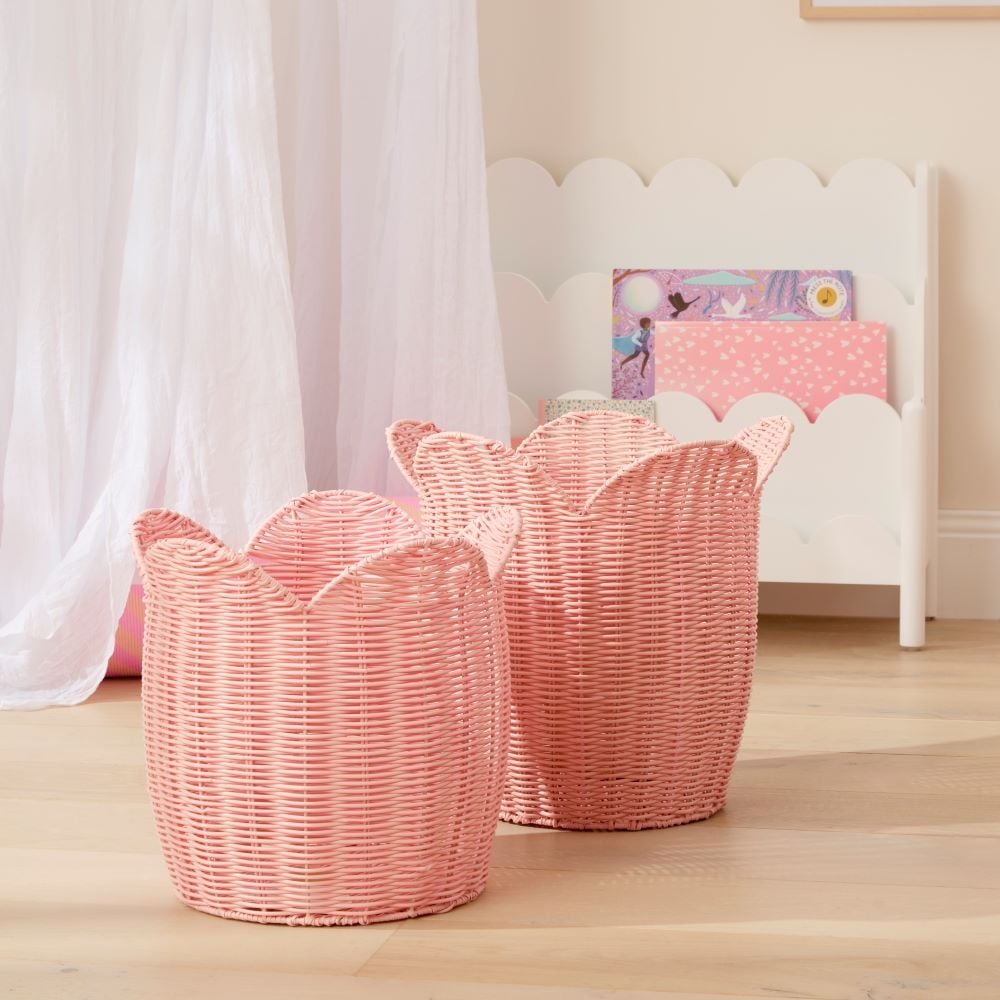 Adairs Kids - Flower Pink Poly Rattan Basket | Adairs