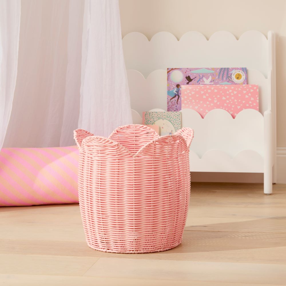 Adairs Kids - Flower Pink Poly Rattan Basket | Adairs