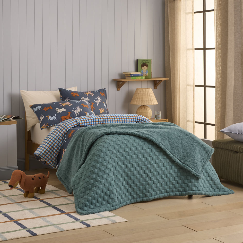 Adairs Kids - Checkerboard Green Marle Jersey Sherpa Blanket | Adairs