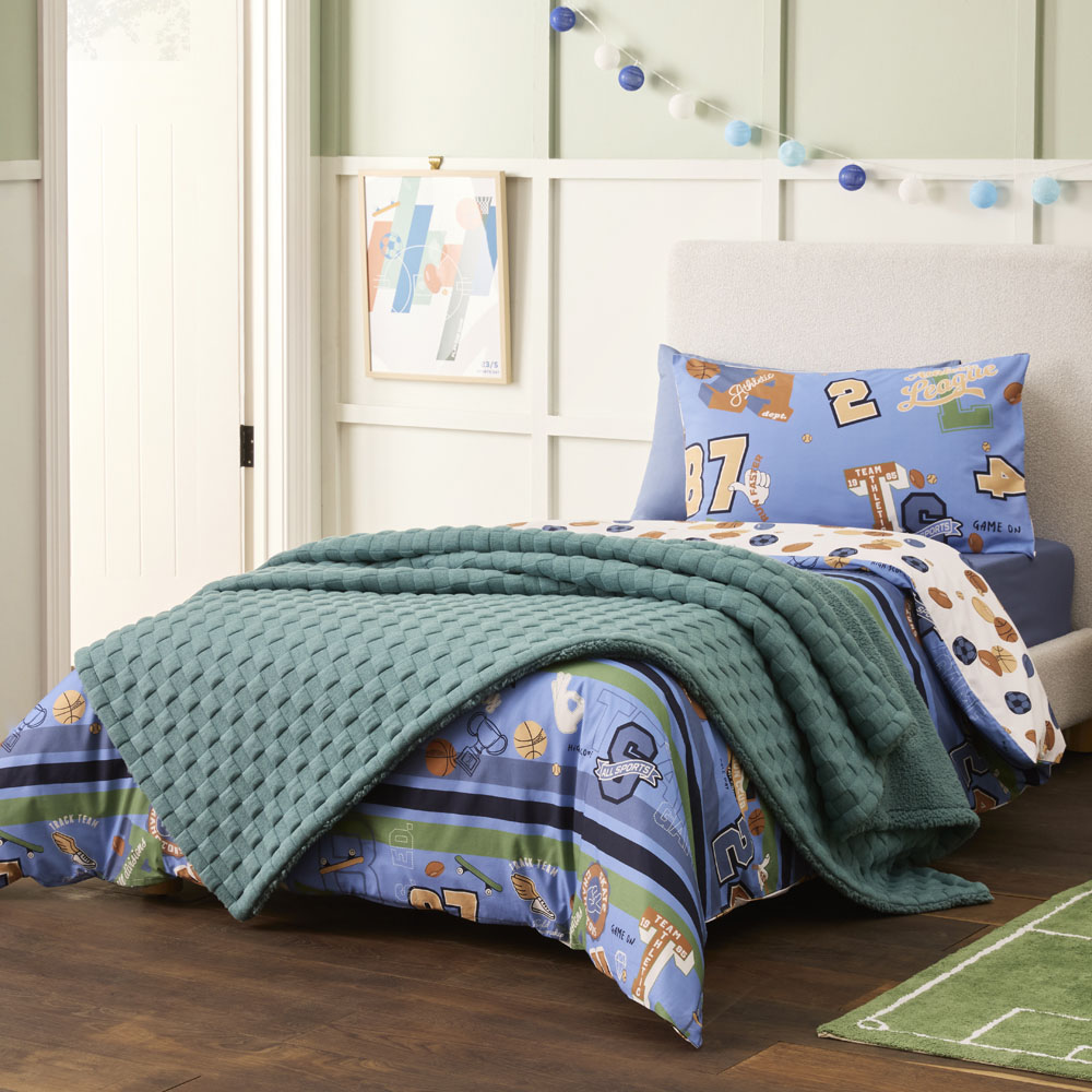 Adairs Kids - Jersey Sherpa Marle Green Checkerboard Blanket | Adairs