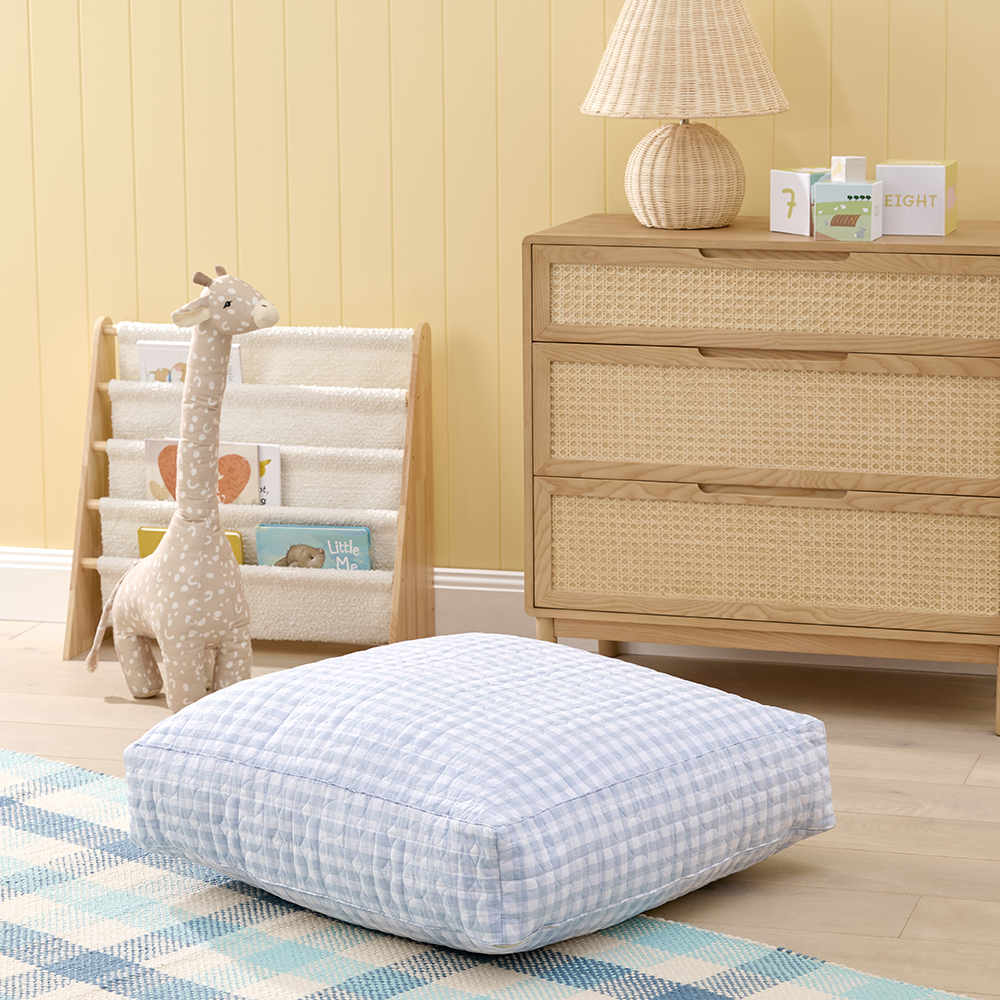 Adairs Kids - Vintage Washed Linen Dusty Blue Check Floor Cushion | Adairs