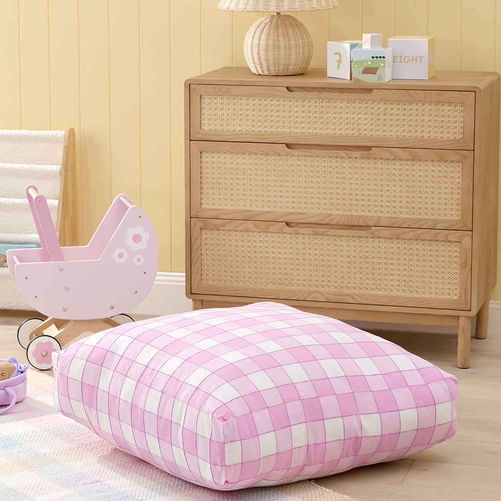 Adairs Kids - Carter Check Pink Floor Cushion | Adairs