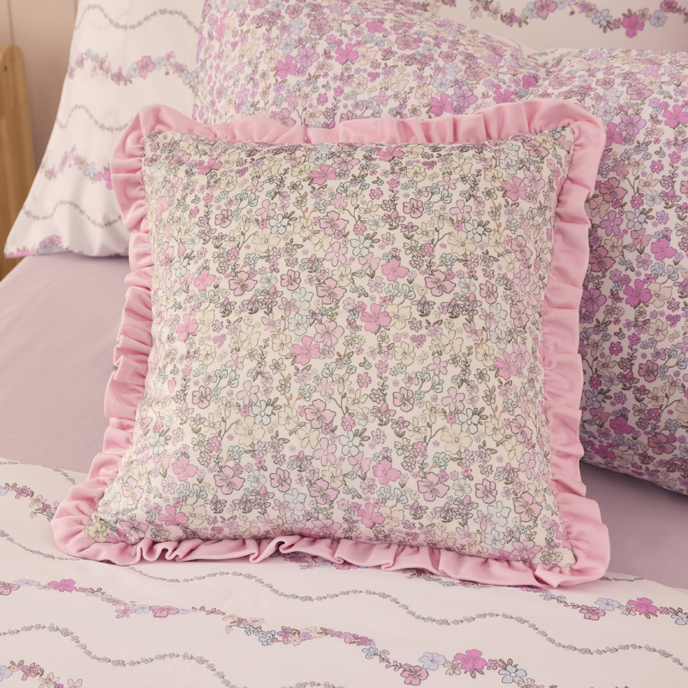 Adairs Kids - Heirloom Pink Lou Lou Floral Ruffle Cushion | Adairs