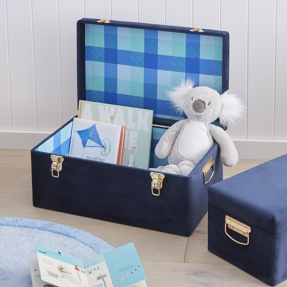 Adairs Kids - Heirloom Blue Check Storage Trunk | Adairs