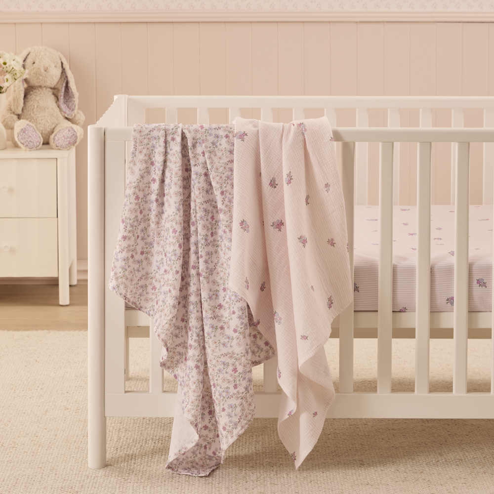 Adairs Kids - Heirloom Gracie Floral Cotton Muslin Baby Swaddles 2pk ...