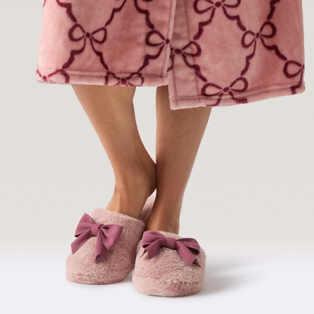 Bow Pink & Wine Slippers | Adairs
