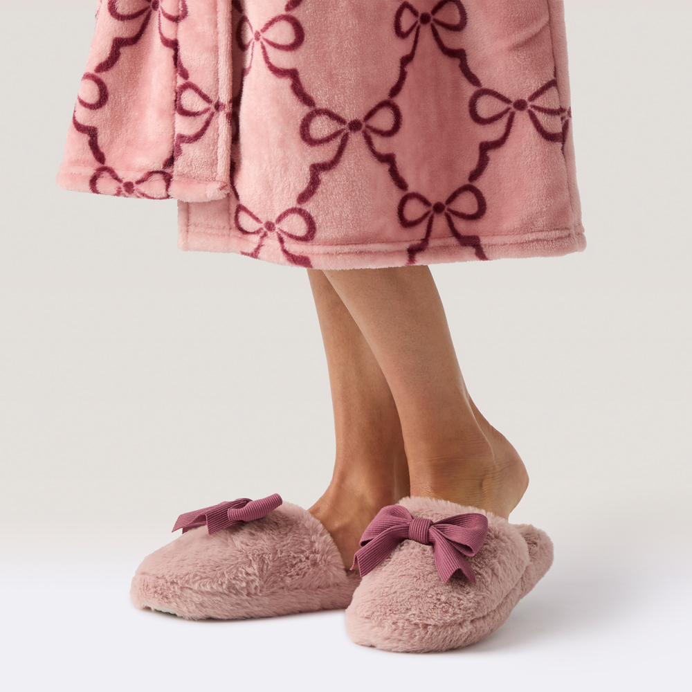 Bow Pink & Wine Slippers | Adairs