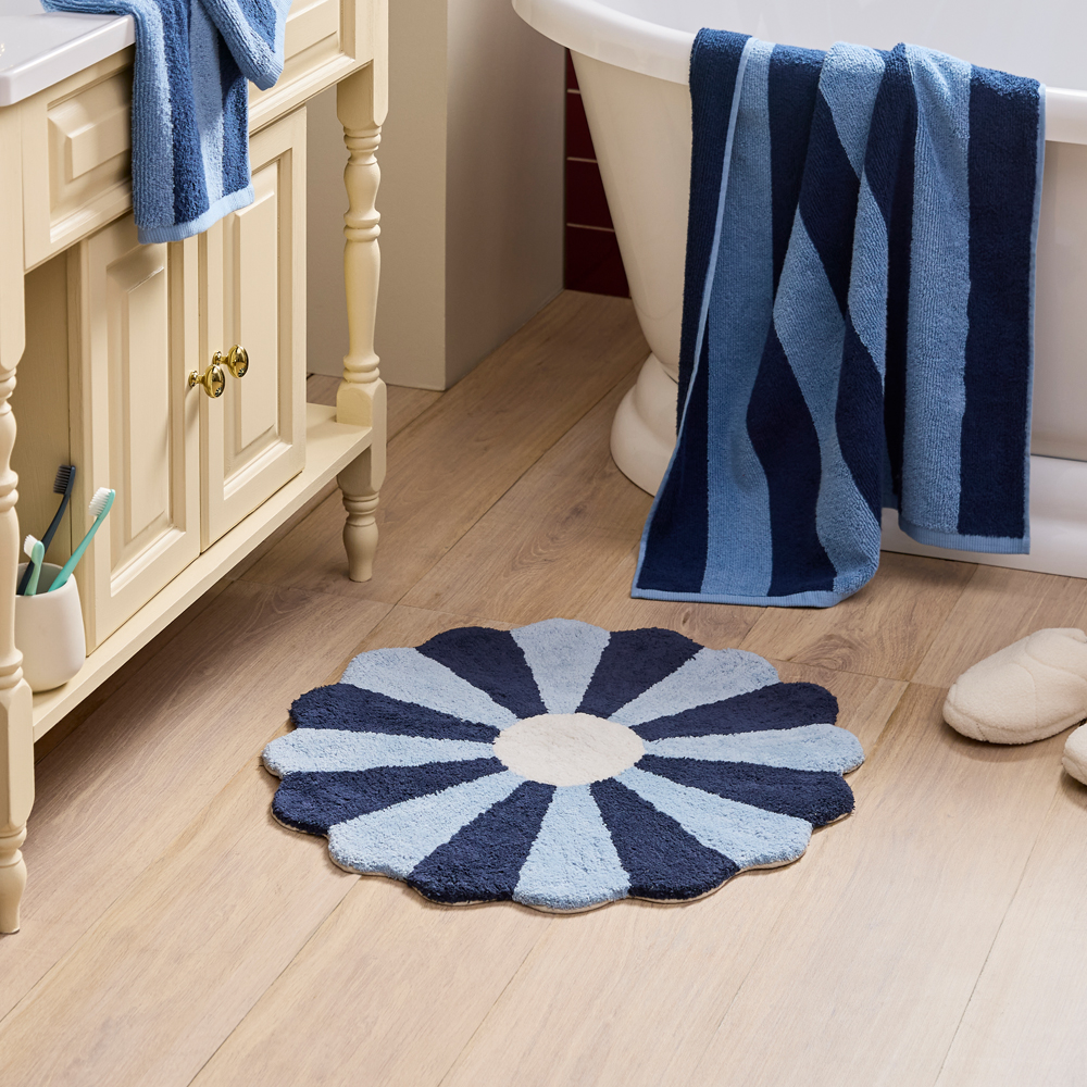 Daisy Circle Indigo & Chambray Blue Bath Mat | Adairs