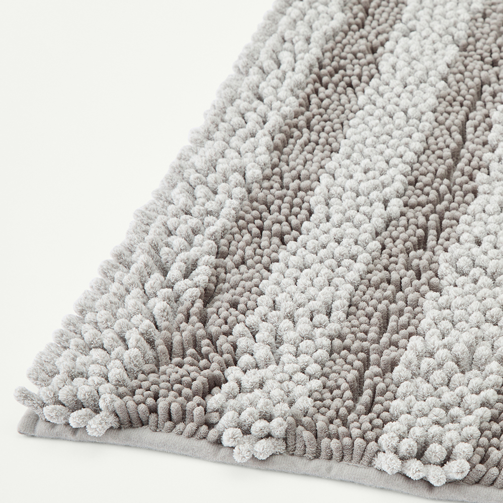 Microplush Grey Marle Stripe Bobble Bath Runner | Adairs