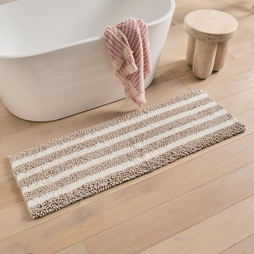 Microplush Stone Marle Stripe Bobble Bath Runner | Adairs