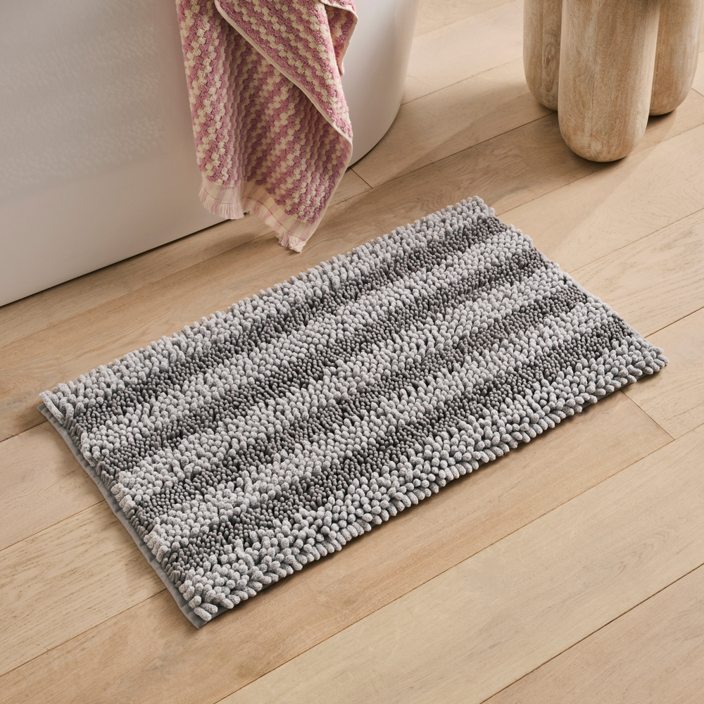 Microplush Grey Marle Stripe Bobble Bath Mat | Adairs