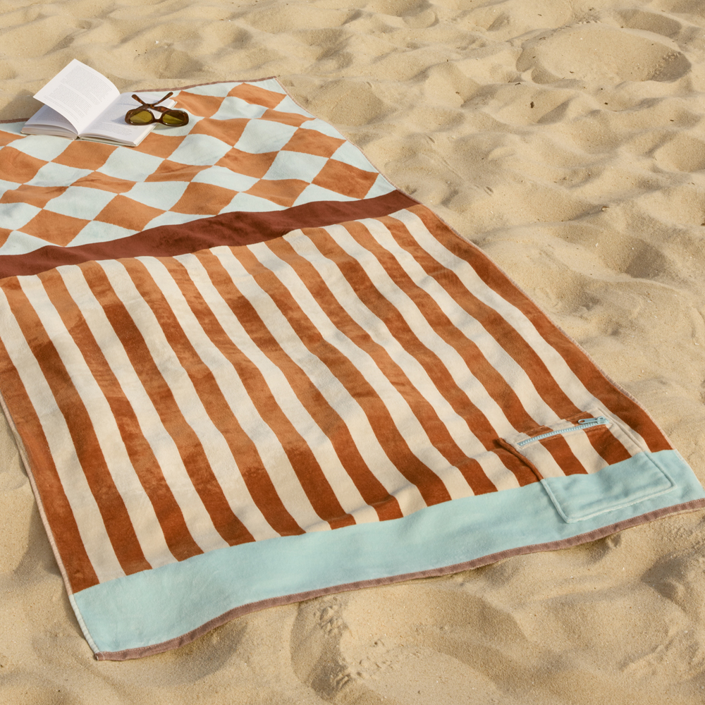 Apollo Blue Luxe Velour Pocket Beach Towel | Adairs