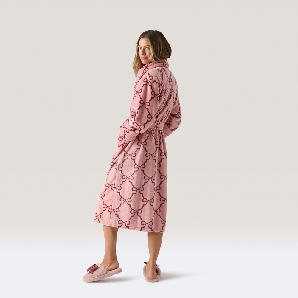 Printed Ultra Soft Pink & Wine Bow Bathrobe | Adairs