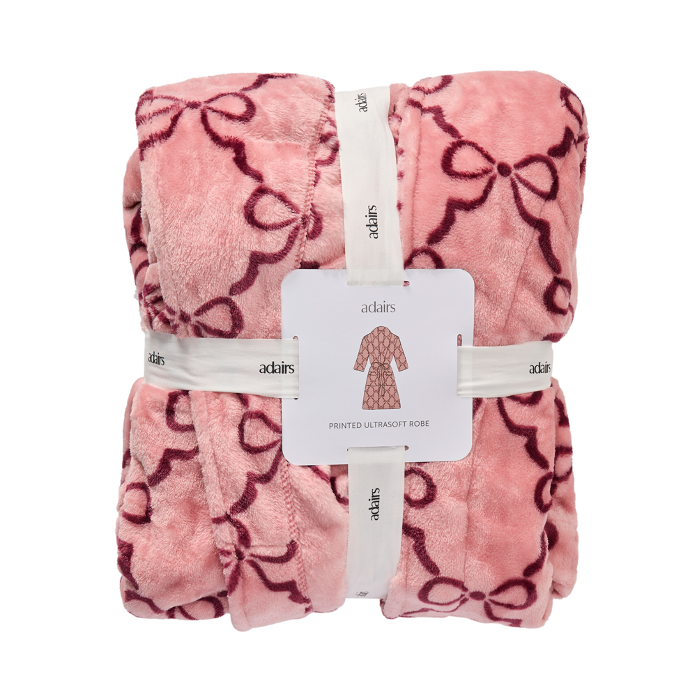Printed Ultra Soft Pink & Wine Bow Bathrobe | Adairs