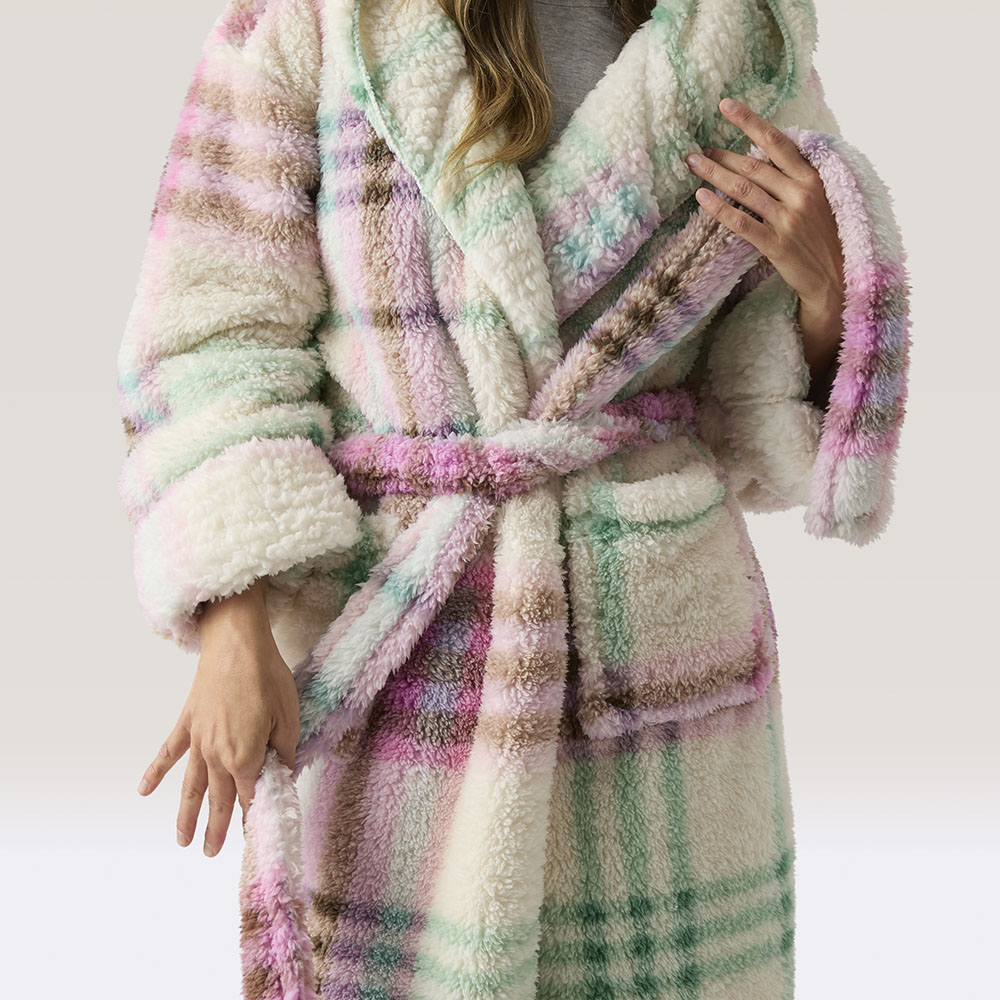 Printed Sherpa Natural Multi Hooded Robe | Adairs