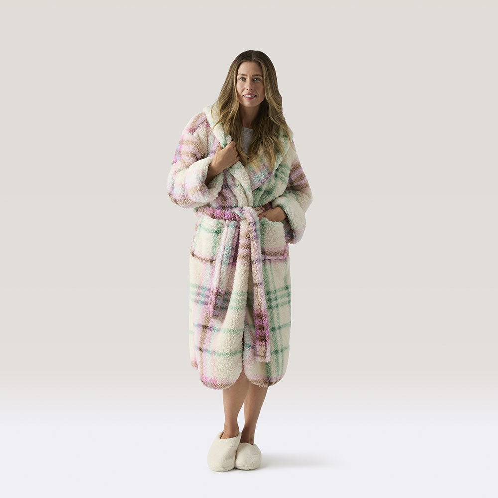 Printed Sherpa Natural Multi Hooded Robe | Adairs