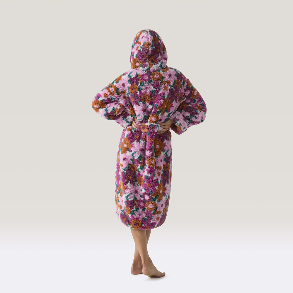 Printed Sherpa Pinks Multi Hooded Robe | Adairs