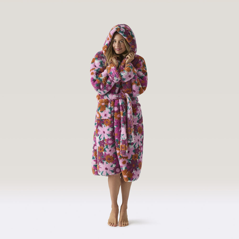 Printed Sherpa Pinks Multi Hooded Robe | Adairs