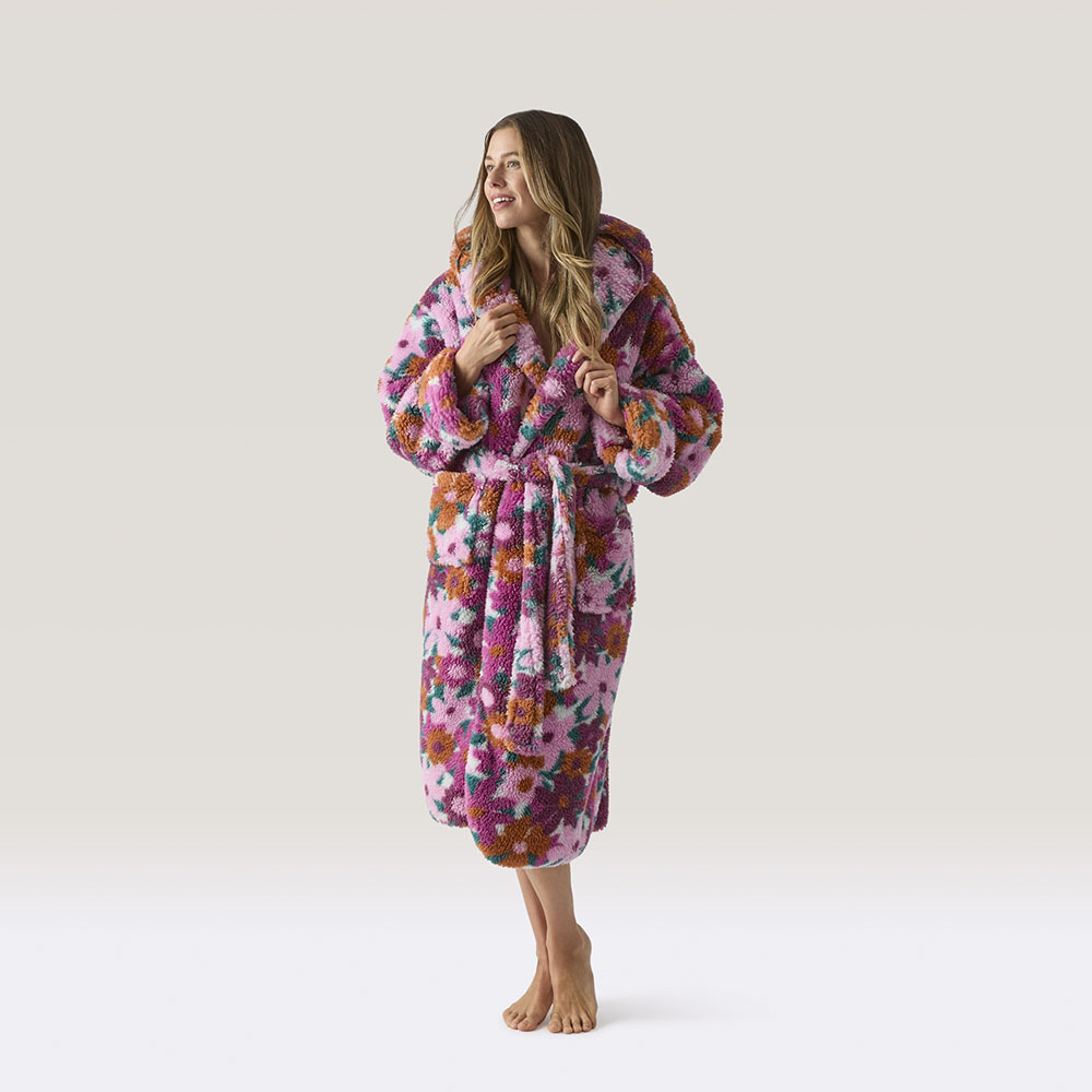 Printed Sherpa Pinks Multi Hooded Robe | Adairs