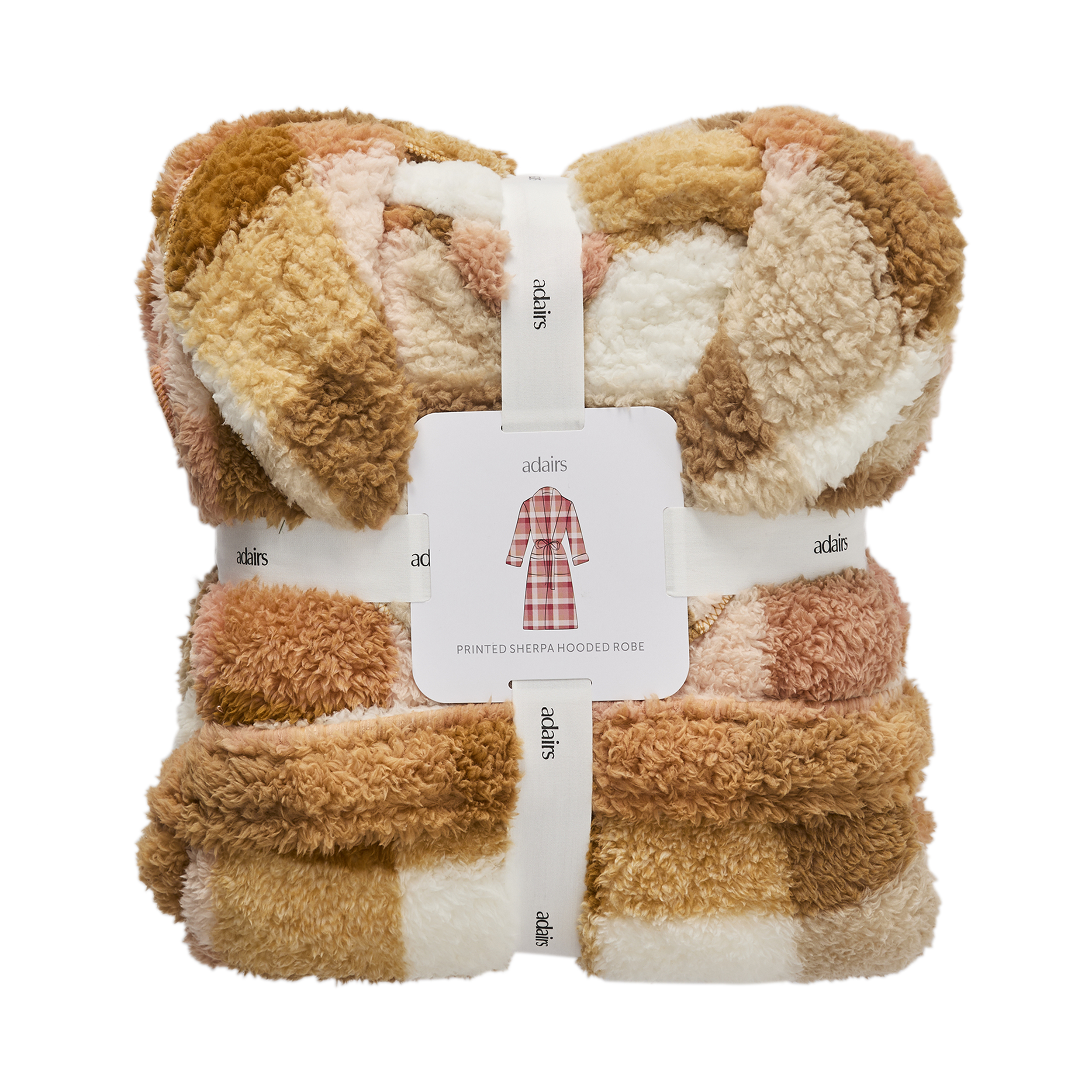 Printed Sherpa Earth Check Hooded Robe | Adairs