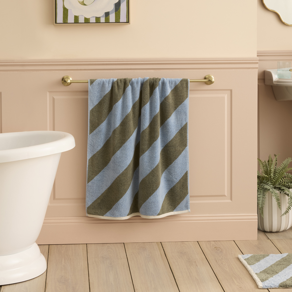 Diagonal Stripe Seafoam & Chambray Blue Towel Range | Adairs