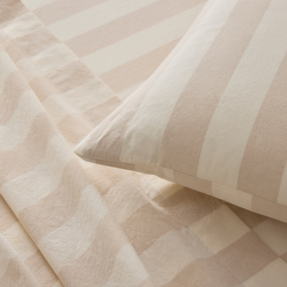 Stonewashed Cotton Natural Block Stripe Sheet Set | Adairs