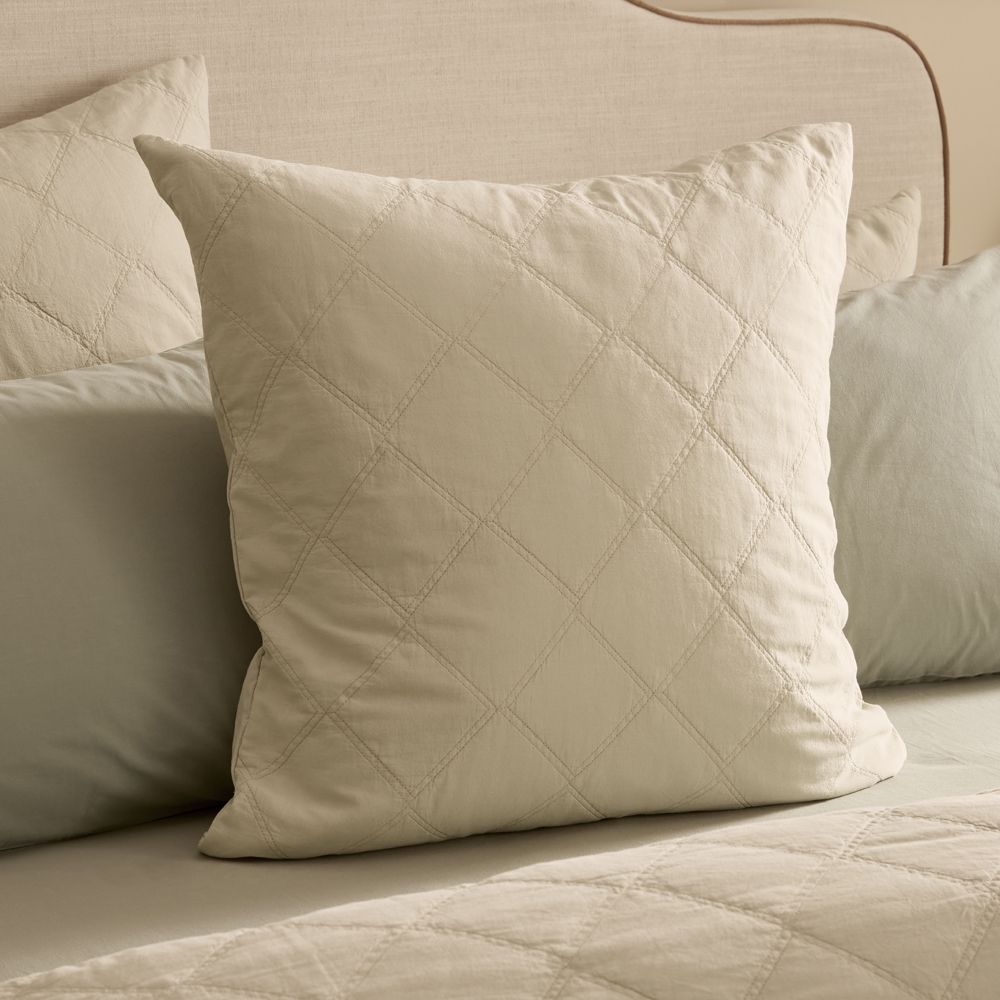Stonewashed Cotton Pistachio Quilted Pillowcases | Adairs