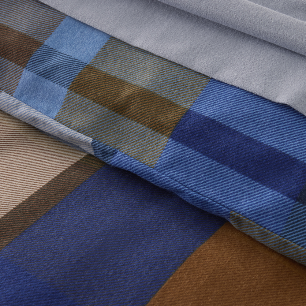Flannelette Ambrose Check Blue Quilt Cover Set | Adairs