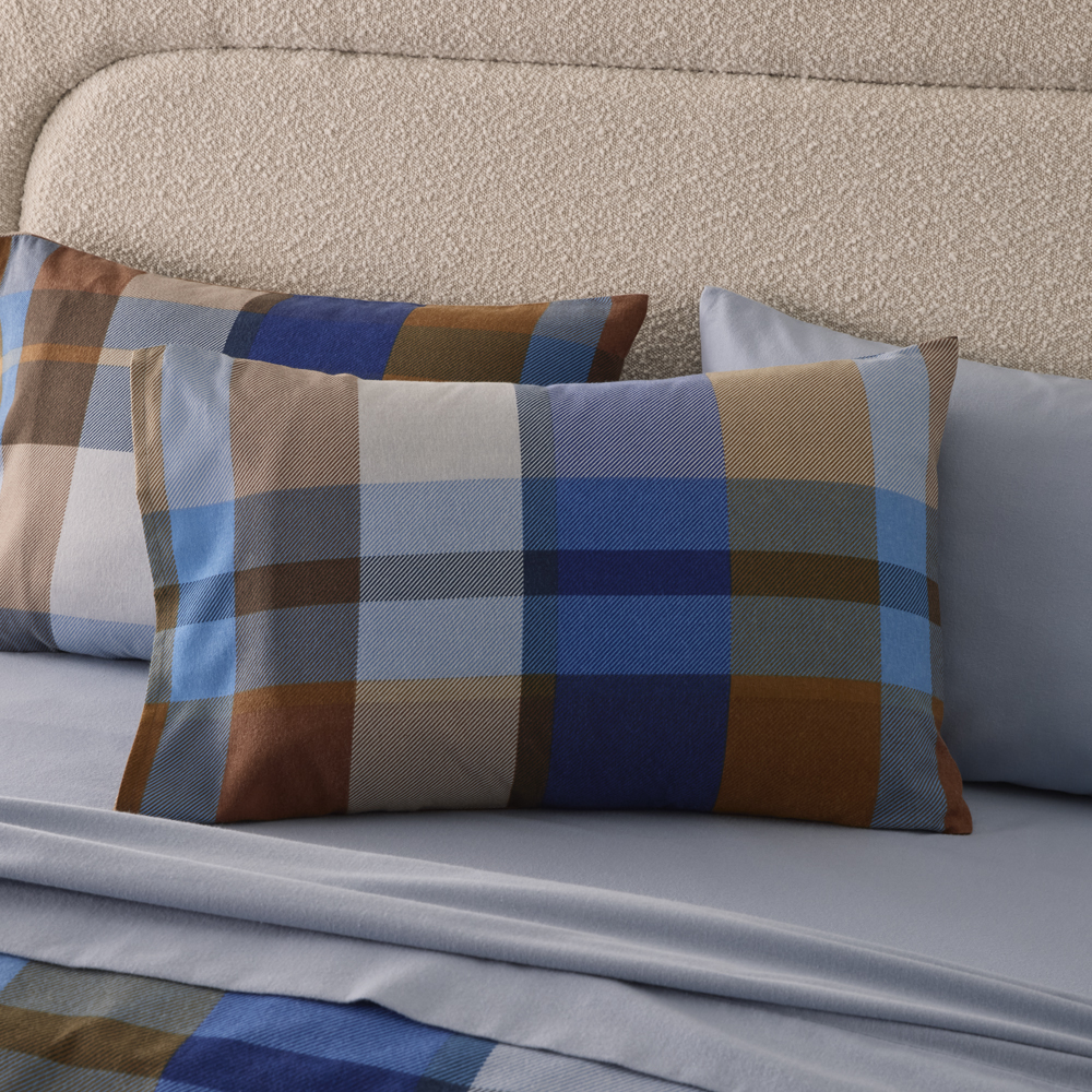Flannelette Ambrose Check Blue Quilt Cover Set | Adairs