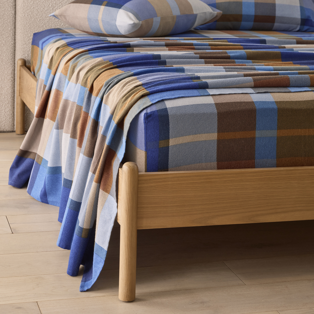 Flannelette Ambrose Check Blue Sheet Set | Adairs