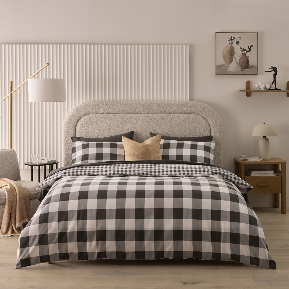 Flannelette Charcoal Check Quilt Cover Set | Adairs