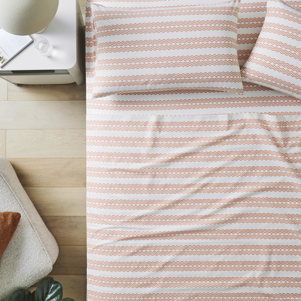 Waves Printed Percale Sheet Set | Adairs