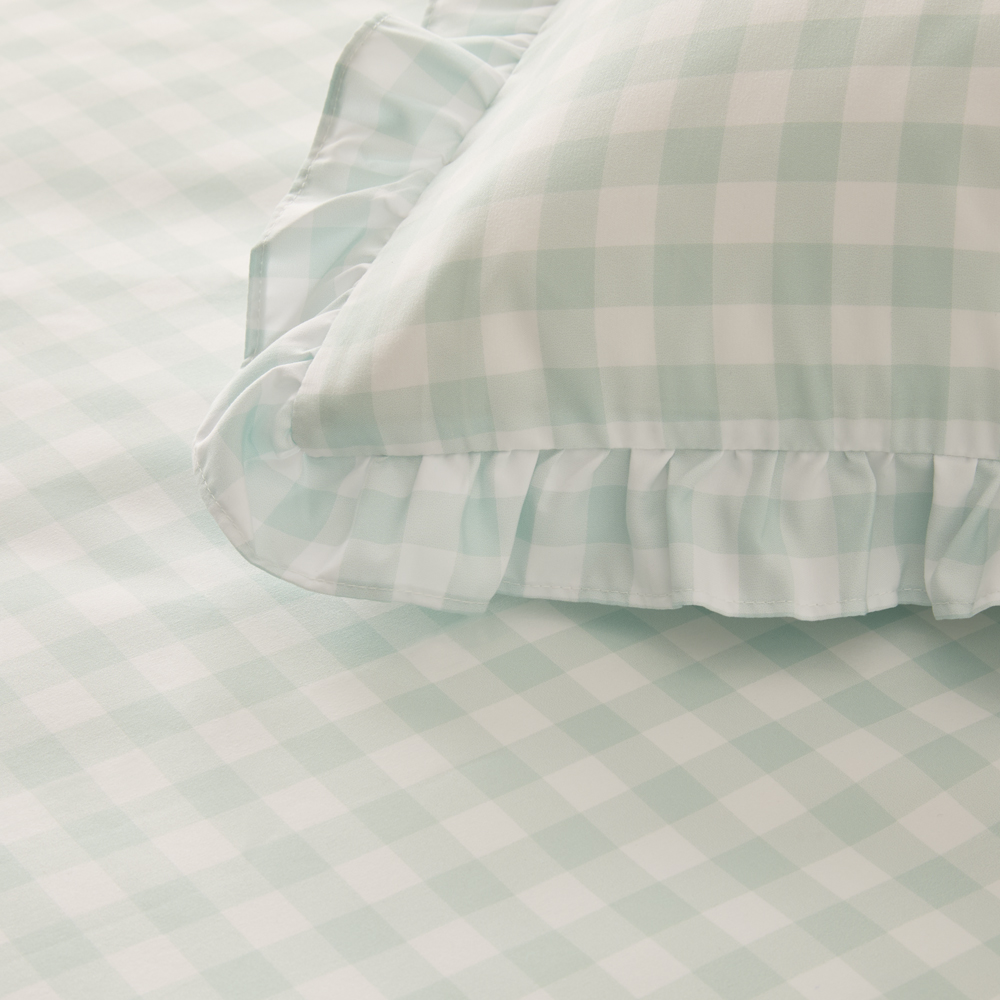 Microfibre Ruffle Mint Gingham Quilt Cover Set | Adairs