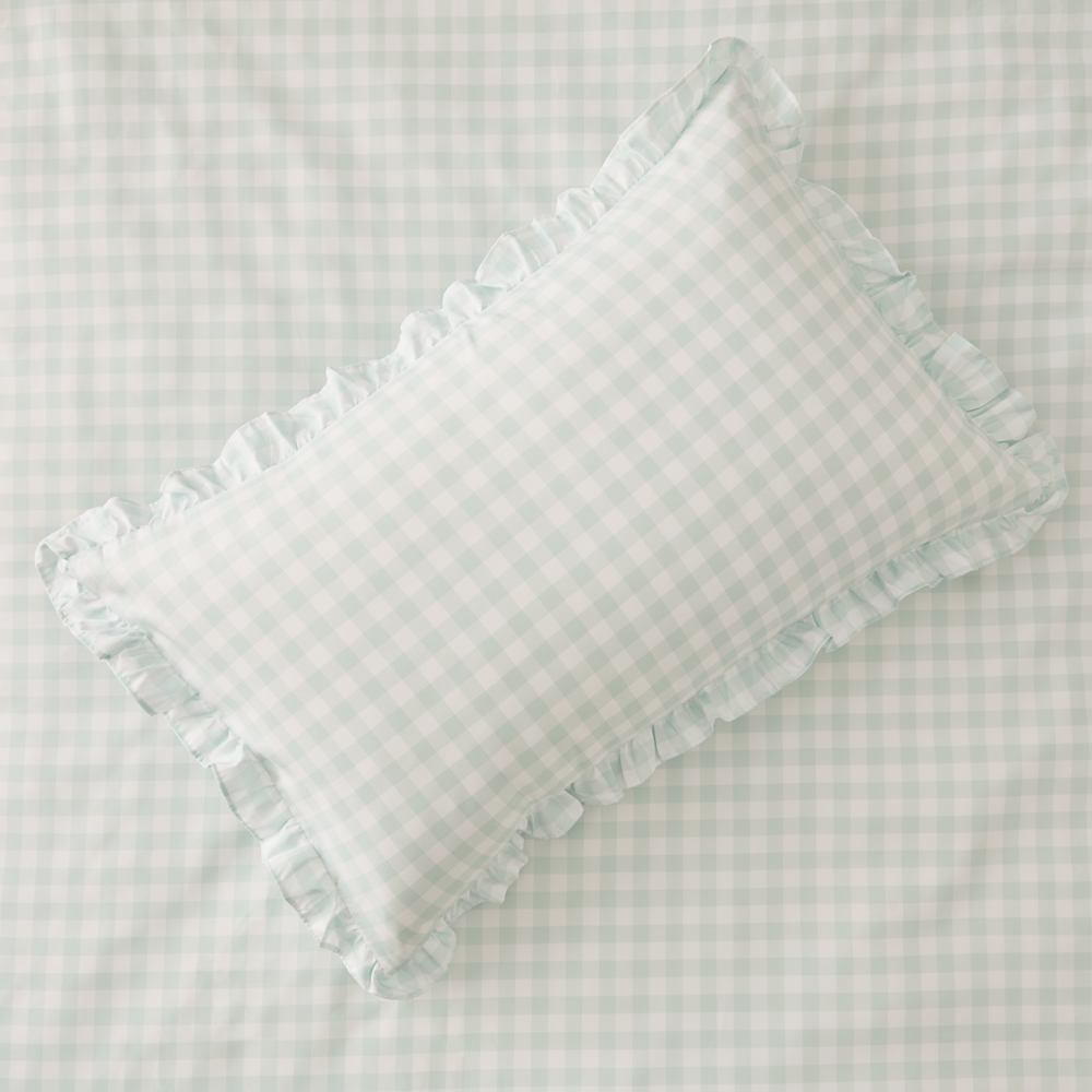 Microfibre Ruffle Mint Gingham Quilt Cover Set | Adairs