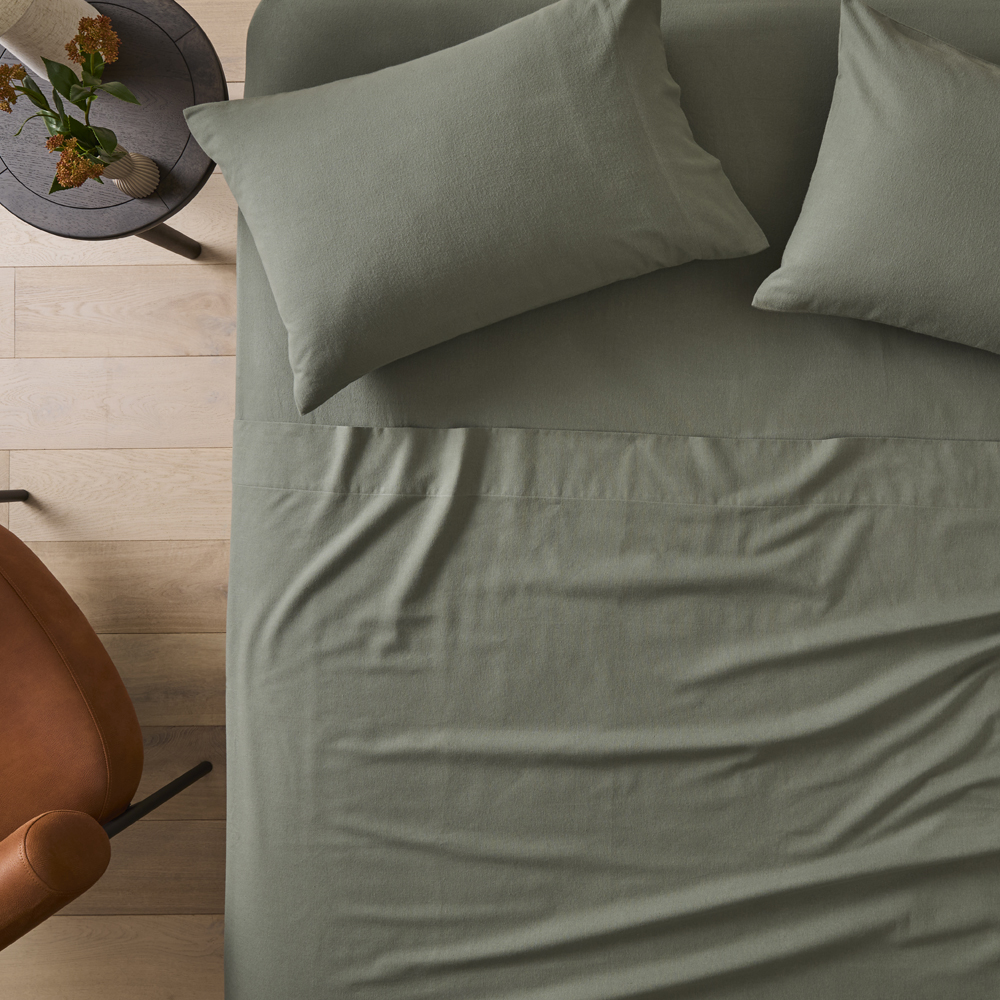 Flannelette Plain Dye Green Sheet Set | Adairs