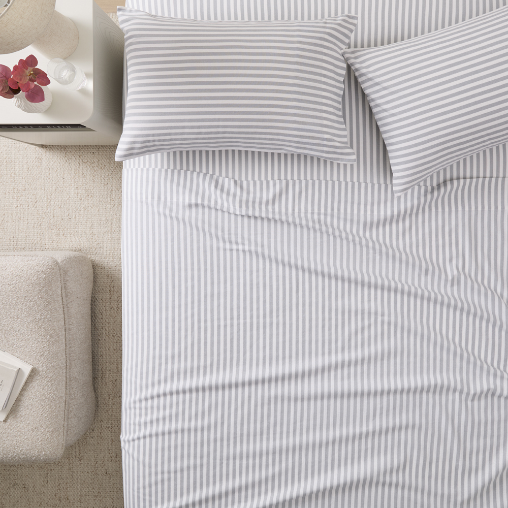 Flannelette Grey Stripe Printed Sheet Set | Adairs
