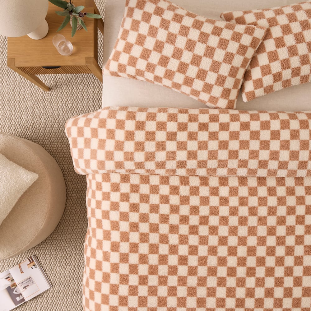 Sherpa Printed Natural Checkerboard Quilt Cover Set | Adairs