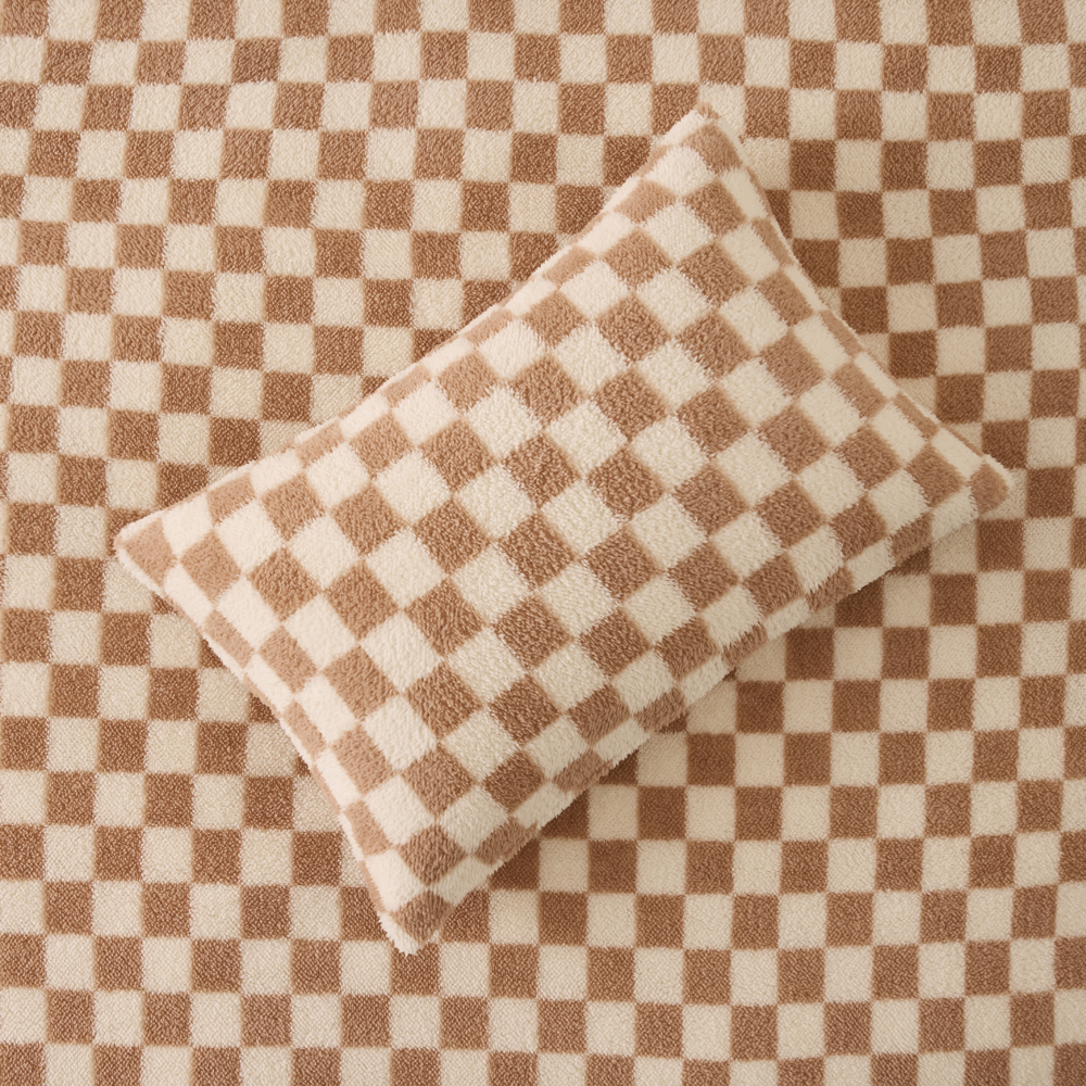 Sherpa Printed Natural Checkerboard Quilt Cover Set | Adairs