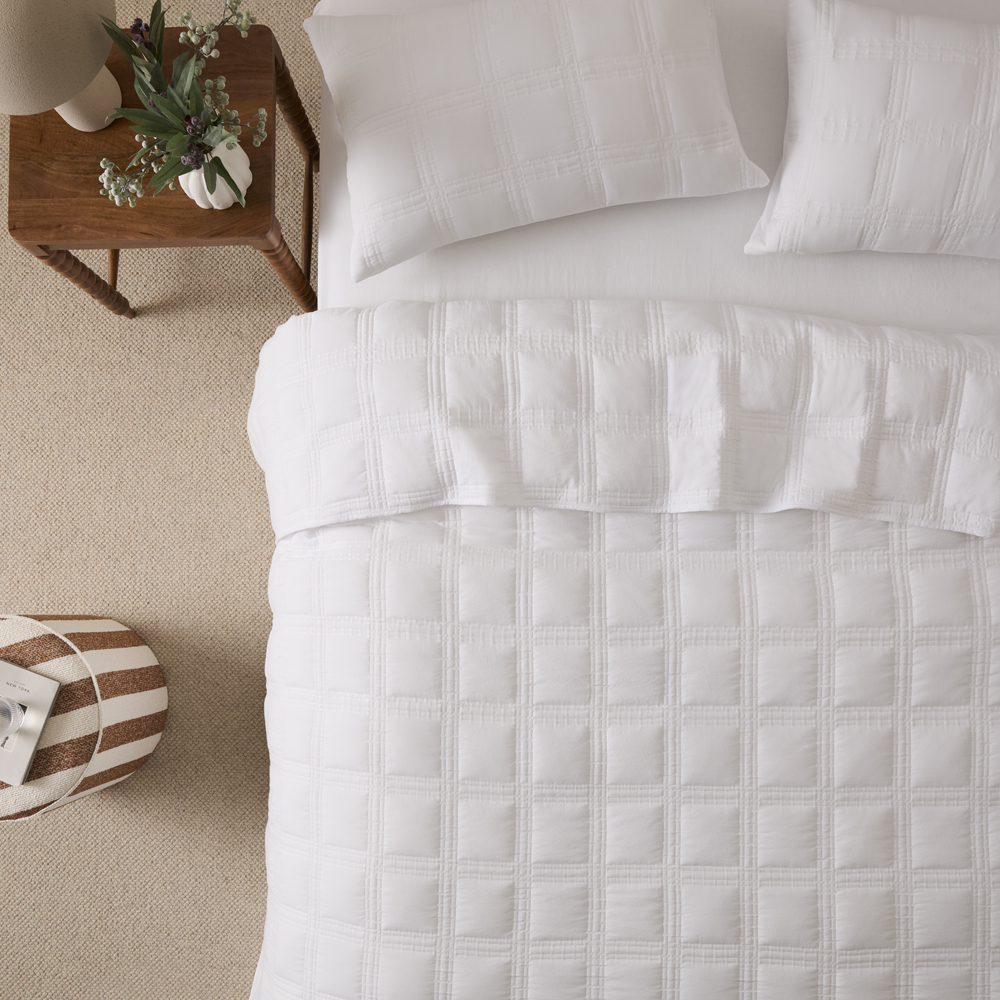 Dakota White Quilted Coverlet Set | Adairs
