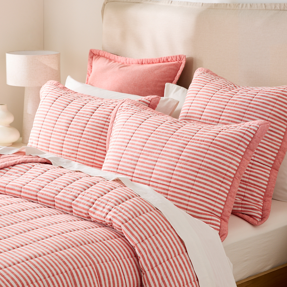 Bodhi Tomato Stripe Quilted Pillowcases | Adairs